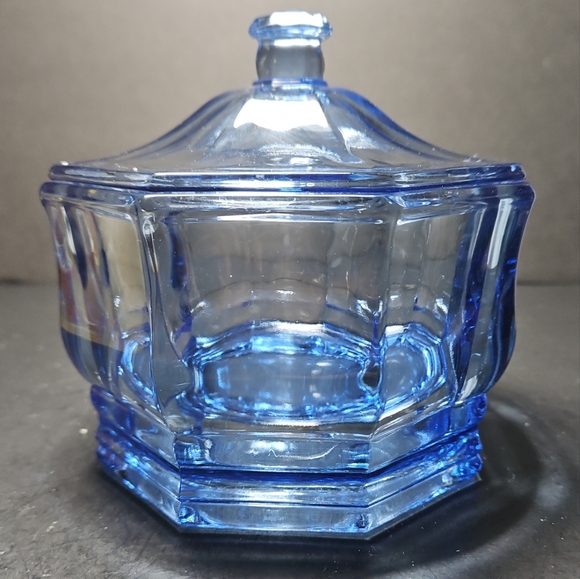 Indiana Glass Accents Vtg Indiana Glass Concord Blue Glass Octagon Candy Dish Bowl With Lid